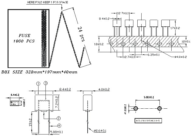 Square 250V 1A Radial Lead Micro Fuses , Time-Lag Fuse For Electronic ...